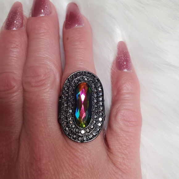 Jewelry | Iridescent Gunmetal Gemstone Statement Ring | Poshmark
